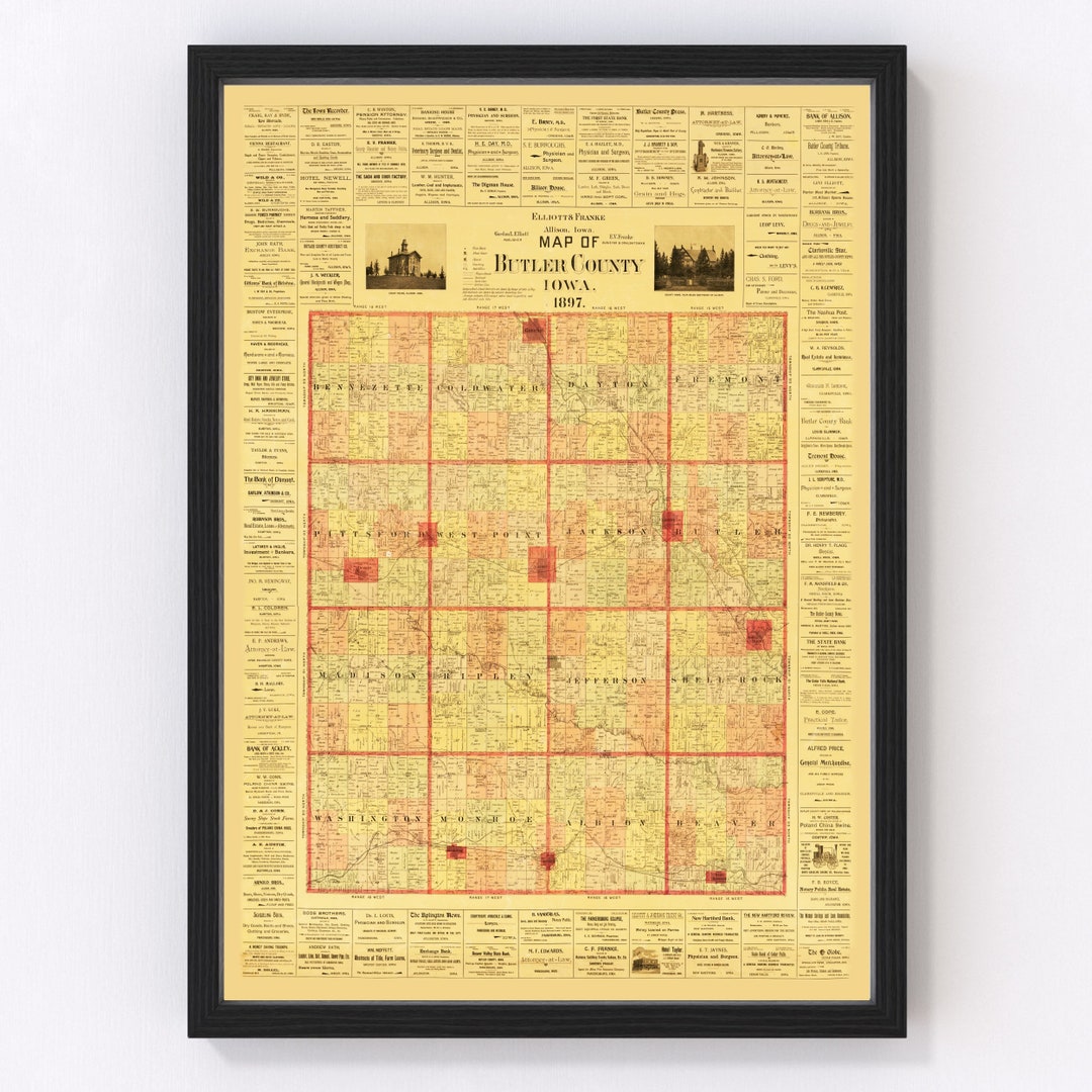 Butler County Iowa Map 1897 Old Map of Butler County Iowa Art Vintage ...