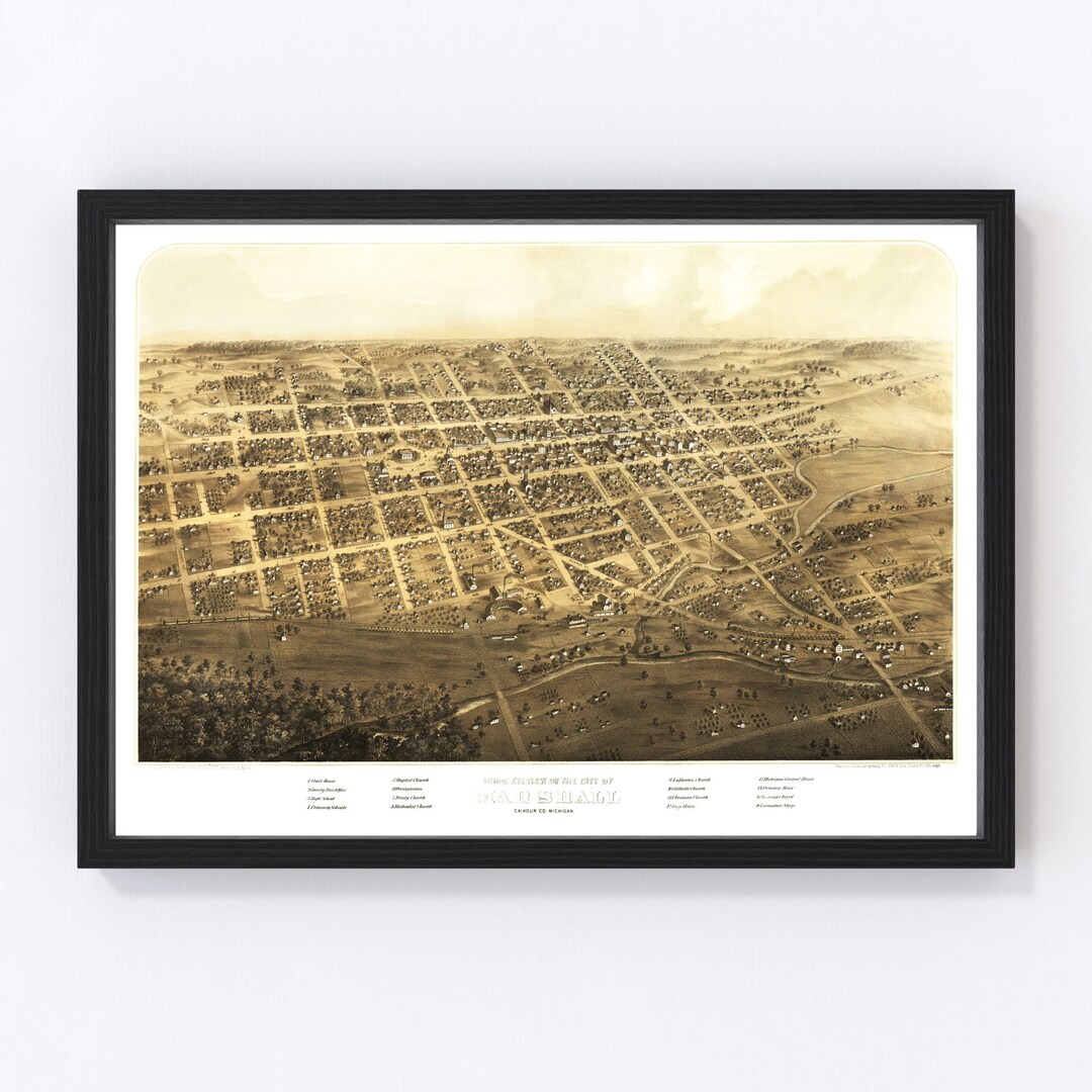 Marshall Map 1868 - Old Map of Marshall Michigan Art Vintage Print ...