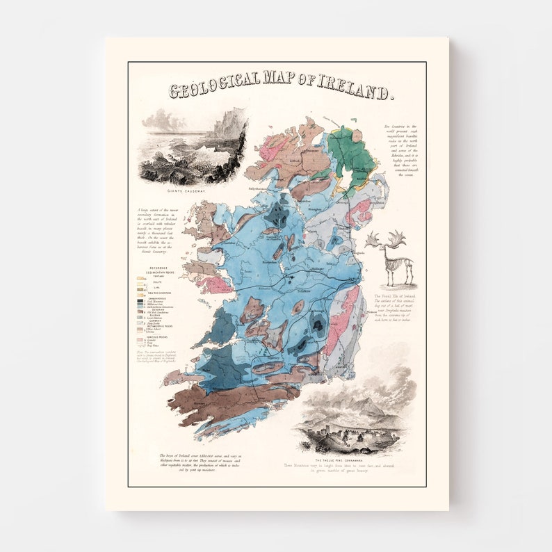 Geological Map of Ireland Map Art Vintage Print From 1850 - Etsy