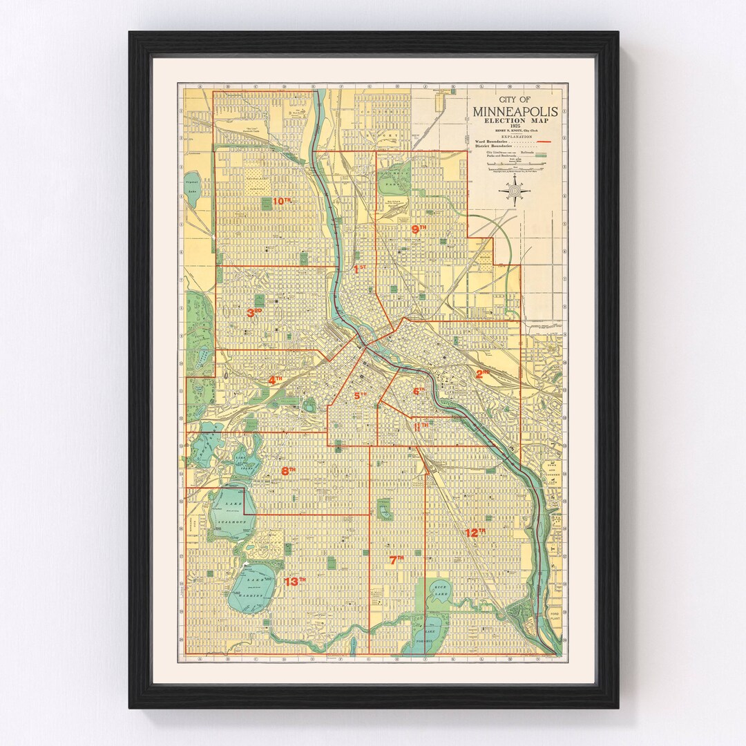 Minneapolis Map 1924 Old Map of Minneapolis Minnesota Art Vintage Print ...