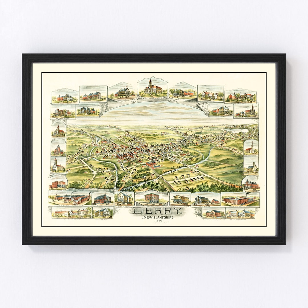 Derry Map 1898 - Old Map of Derry New Hampshire Art Vintage Print ...