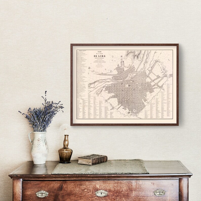 Lima Map 1865, Vintage Lima Map, Old Lima Art, Wall Art Gift for Lima ...