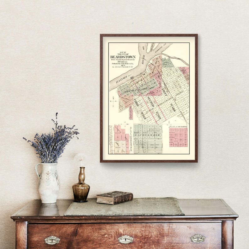Beardstown Map 1874, Vintage Beardstown Map, Old Beardstown Illinois ...