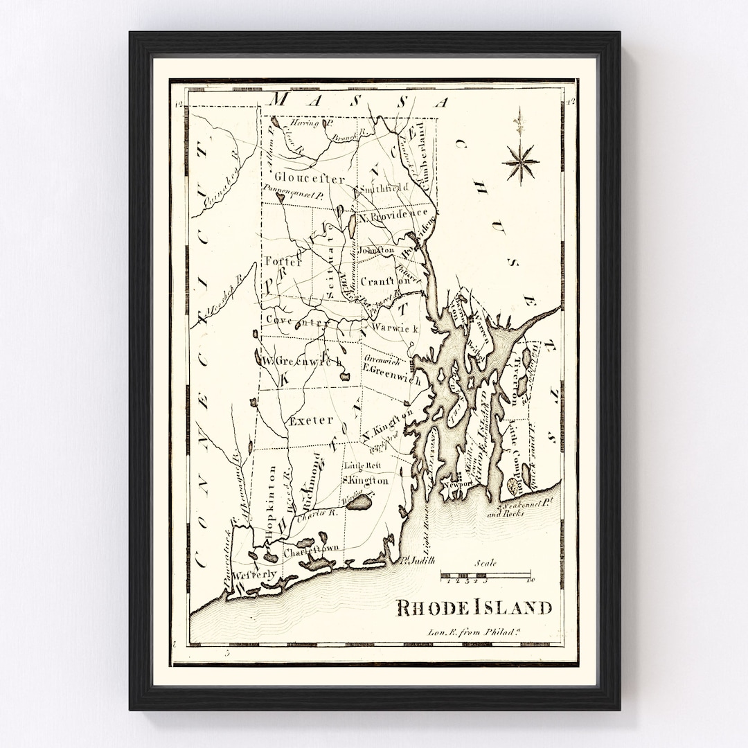 Rhode Island Map 1795 Old Map of Rhode Island Art Vintage - Etsy