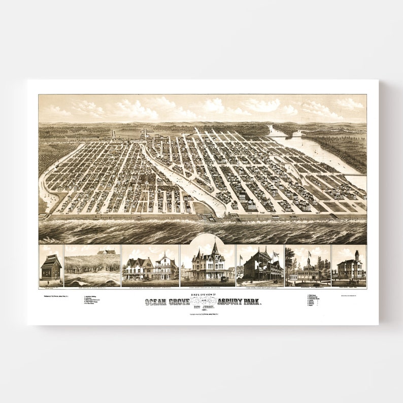 Ocean Grove Map 1881 - Old Map of Ocean Grove New Jersey Art Vintage ...