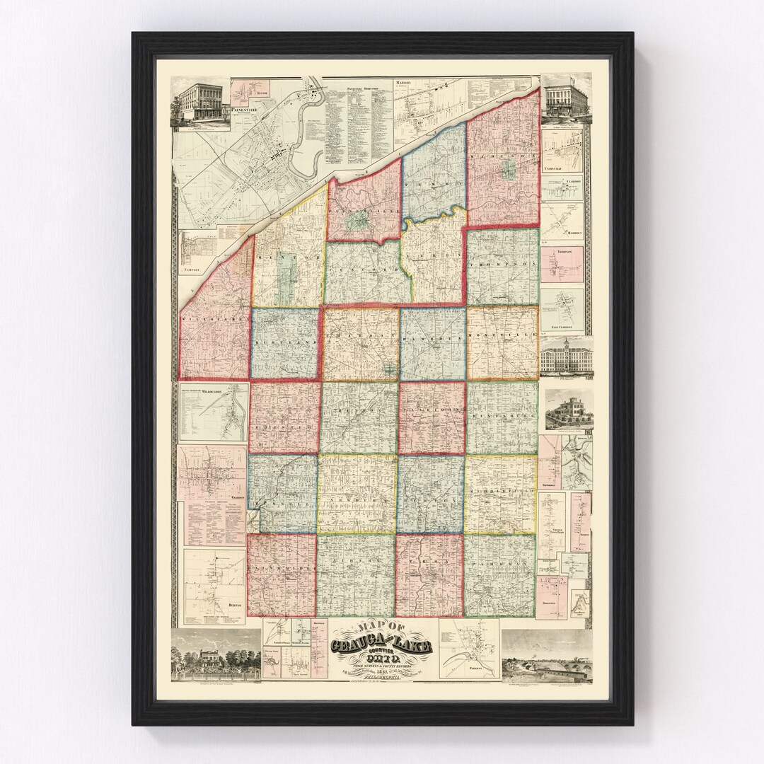 Geauga County Map 1857, Vintage Geauga County Map, Old Geauga County ...
