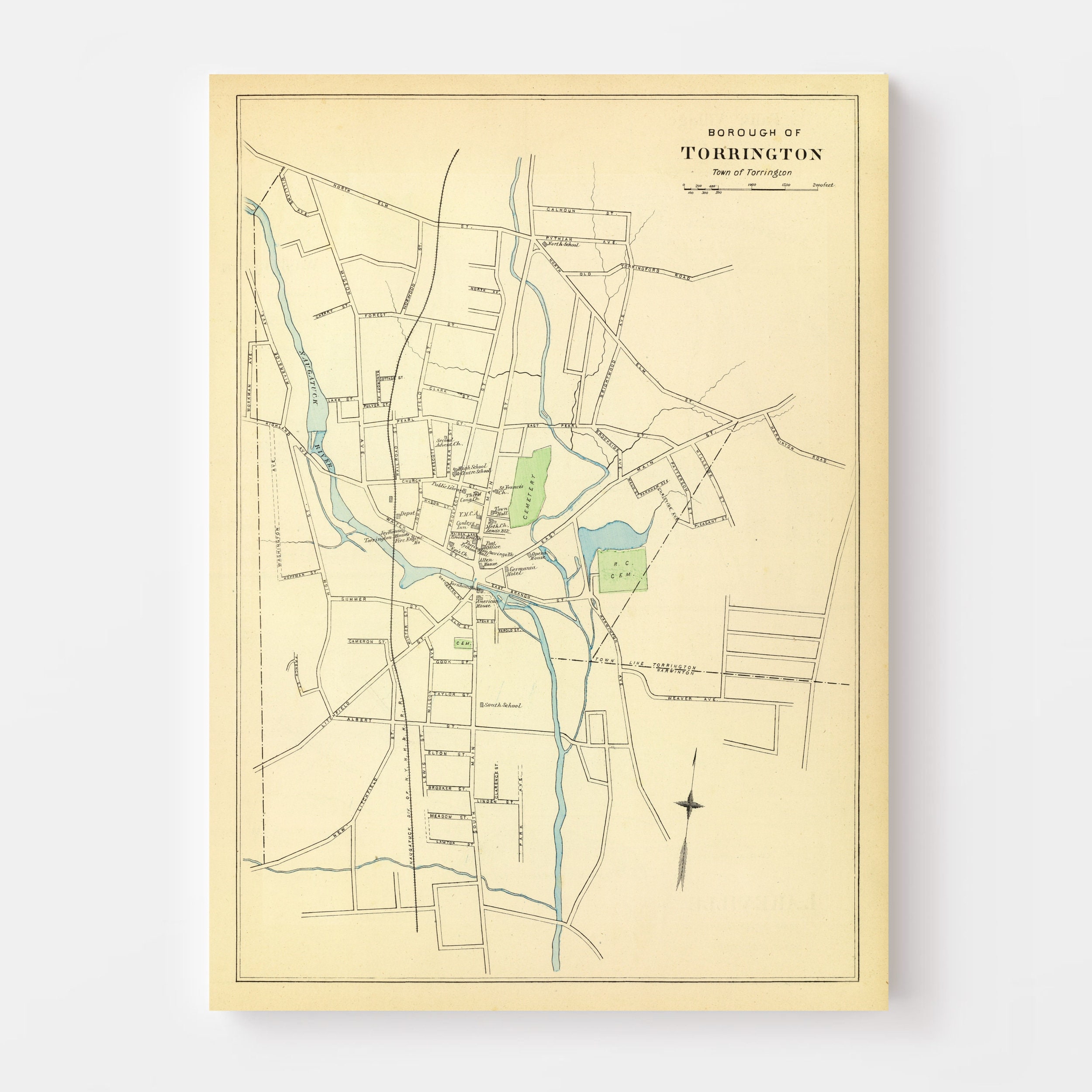 Torrington Map 1893 Old Map of Torrington Connecticut Art - Etsy