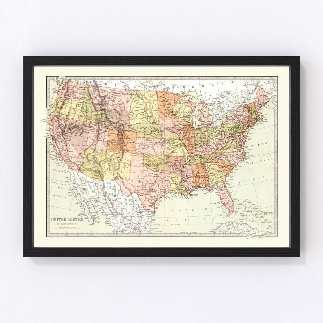 United States Map Art Vintage Print From 1871 Old United States Art ...