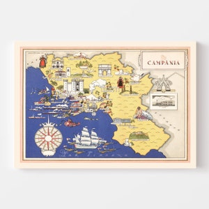 Campania Italy Map 1938 - Old Map of Campania Italy Italy Art Vintage ...
