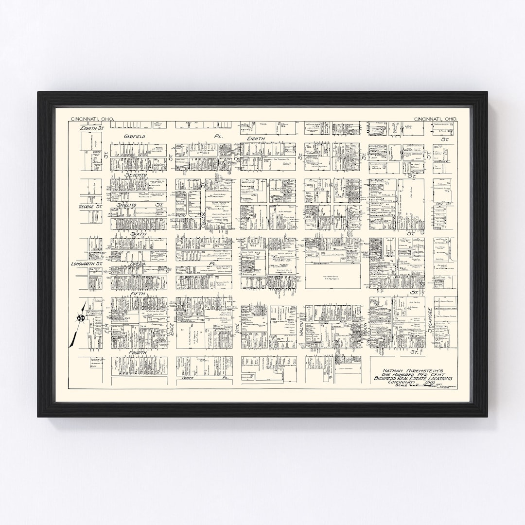 Cincinnati Map 1929 - Old Map of Cincinnati Business Section Ohio Art ...