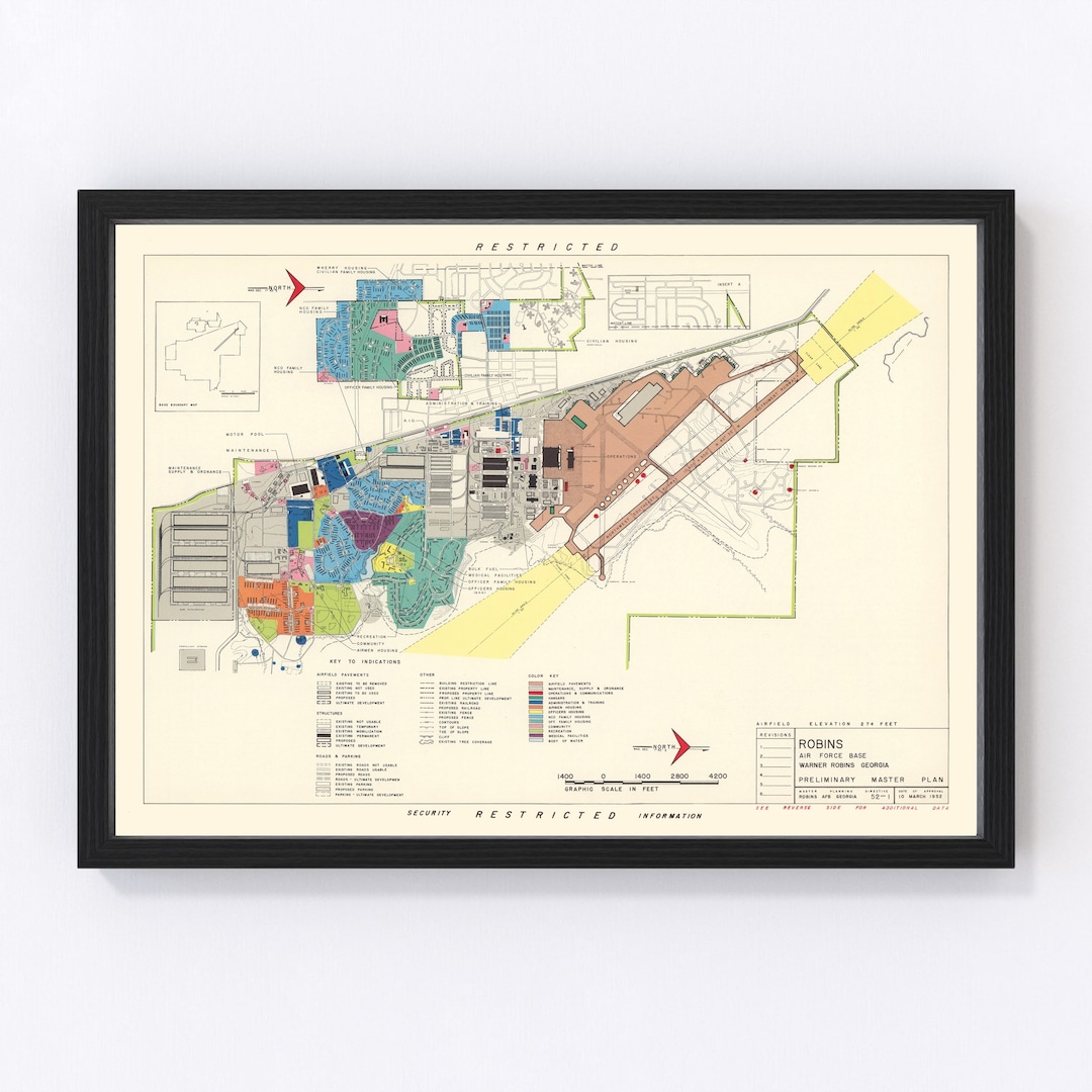 Robins Air Force Base Map 1952 Old Map of Robins Air Force Base Art ...