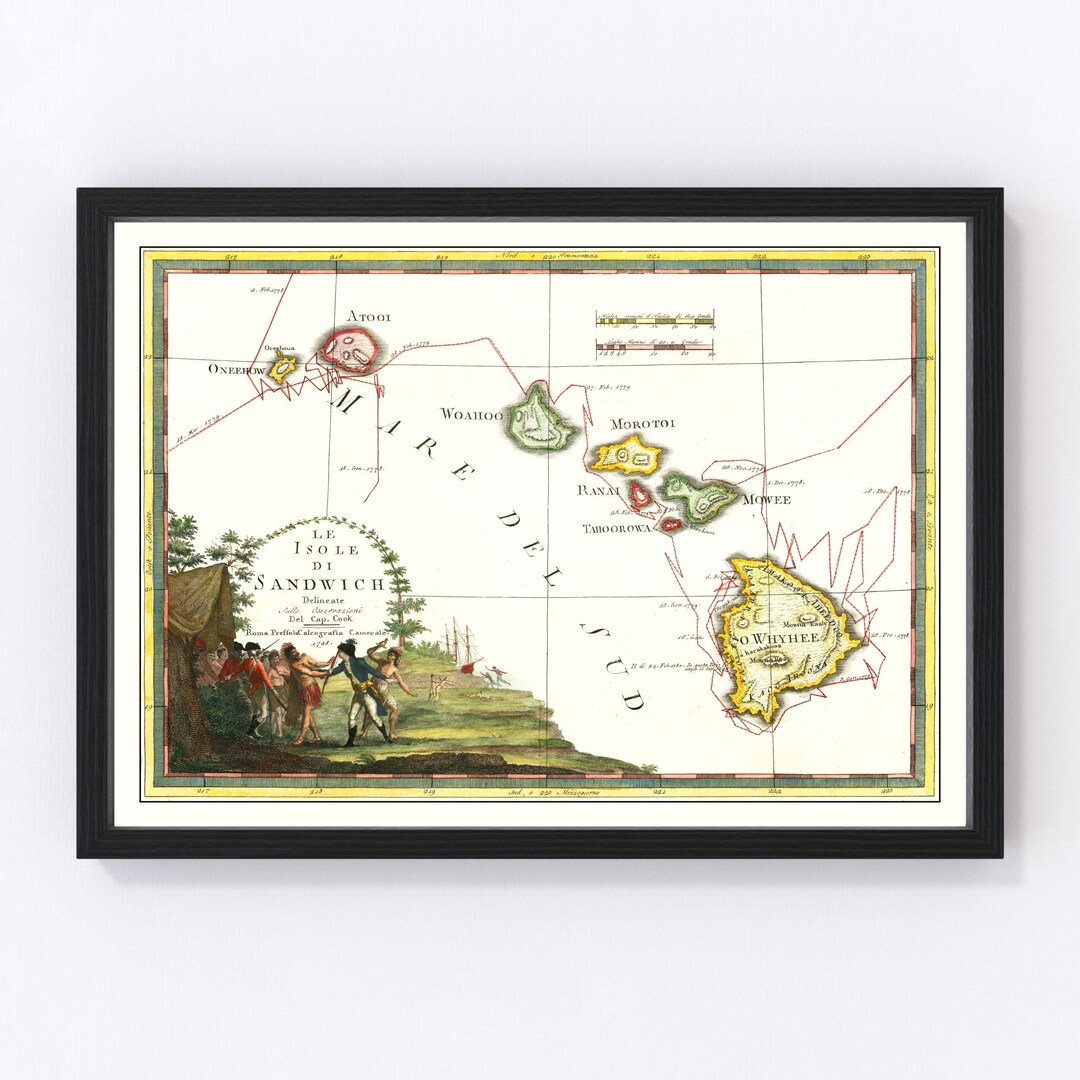 Hawaii Map 1798, Vintage Hawaii Map, Old Hawaii Art, Wall Art Gift for ...