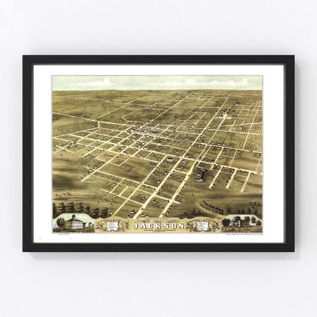 Jackson Map 1870 Old Map of Jackson Tennessee Art Vintage Print Framed ...