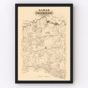 Lamar County Texas Map 1870 Old Map of Lamar County Texas Art Vintage ...