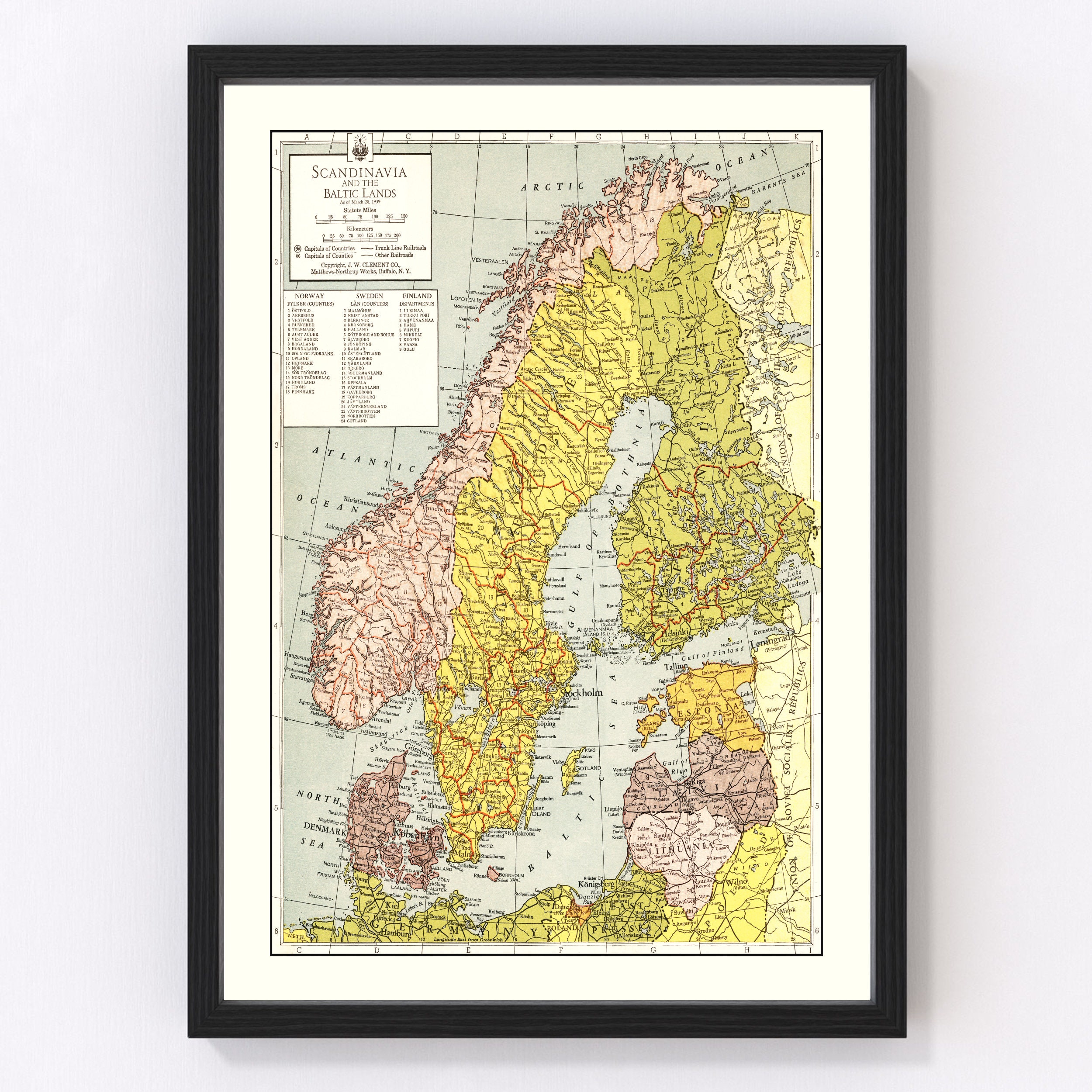Scandinavia Map Art Vintage Print From 1943 Old | Etsy