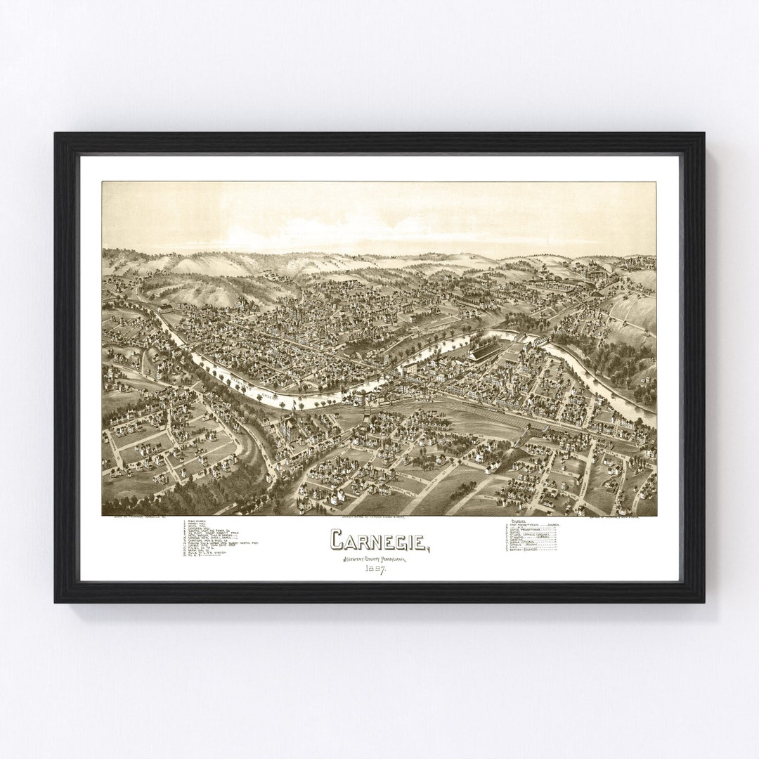 Carnegie Map 1897 - Old Map of Carnegie Pennsylvania Art Vintage Print ...