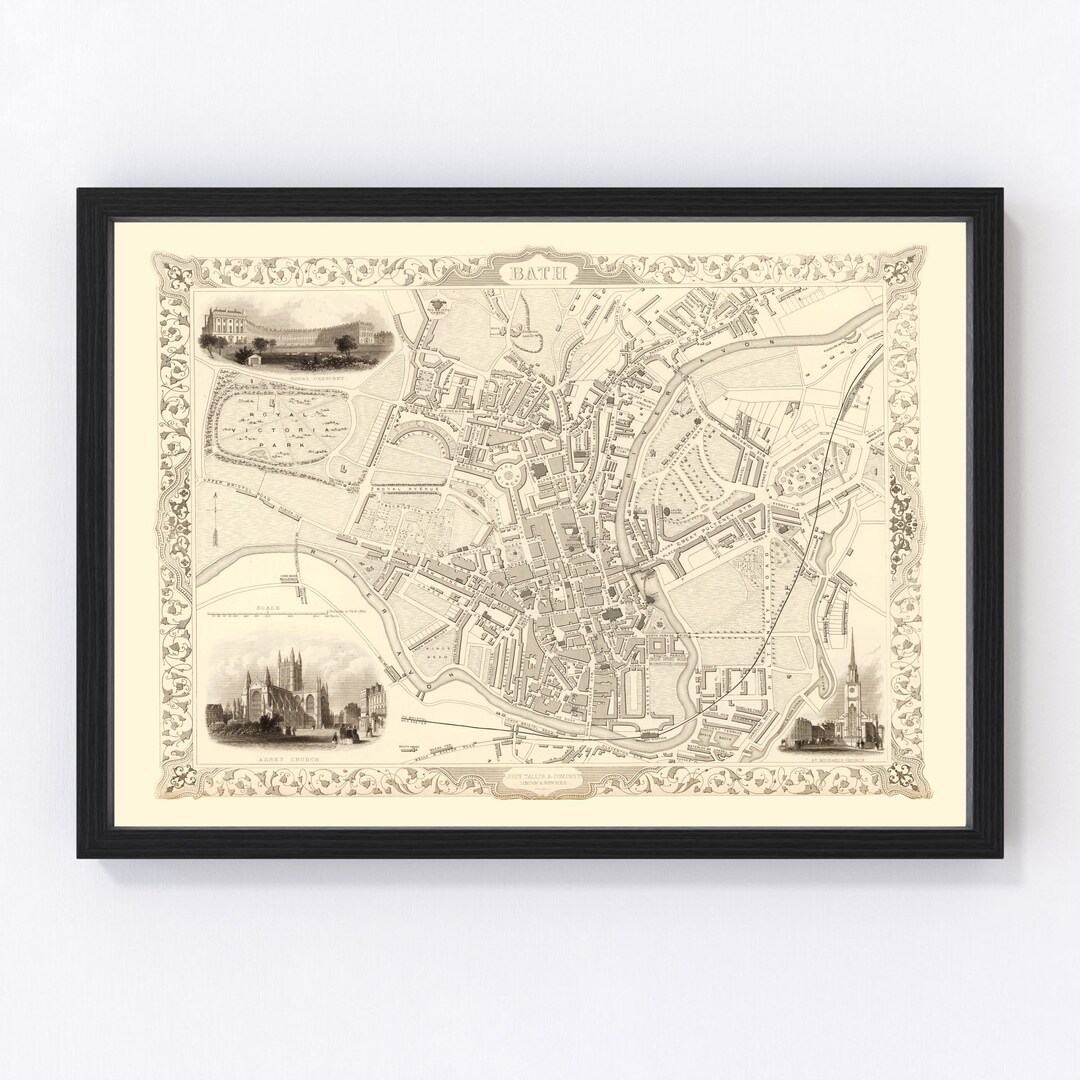 Bath Map 1851, Vintage Bath Map, Old Bath Art, Wall Art Gift for Bath ...