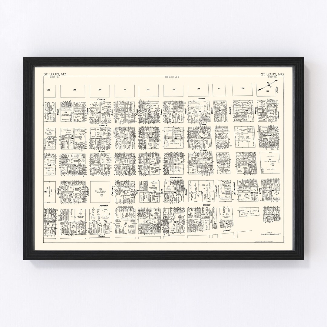 St. Louis Map 1929, Vintage St. Louis Map, Old St. Louis Missouri Art ...