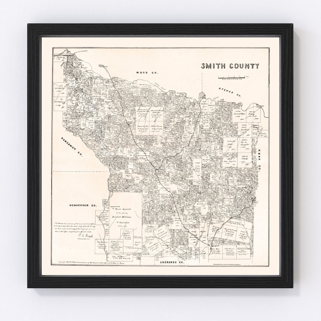 Smith County Texas Map 1880 - Old Map of Smith County Texas Art Vintage ...