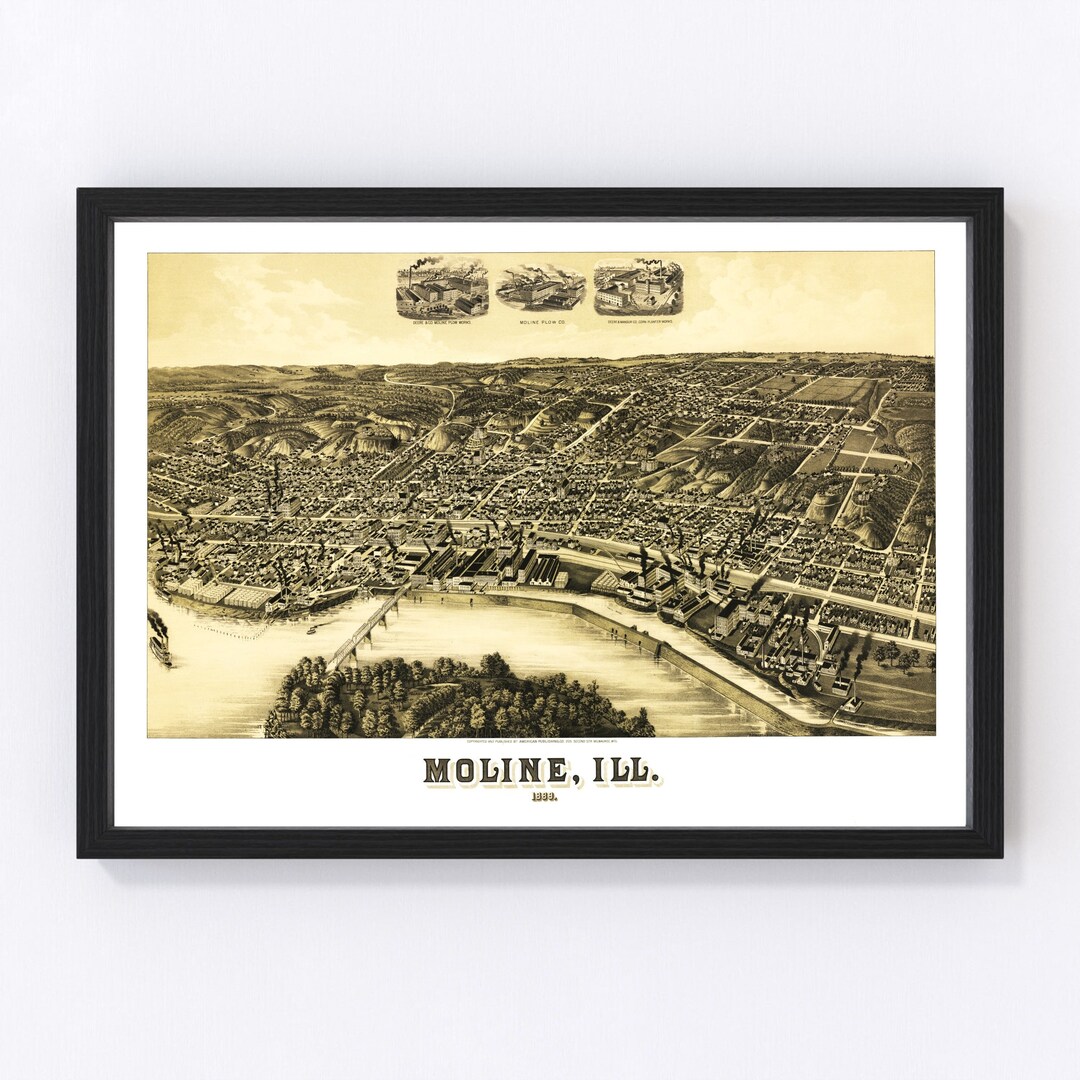 Moline Map 1889 Old Map of Moline Illinois Art Vintage Print Framed ...