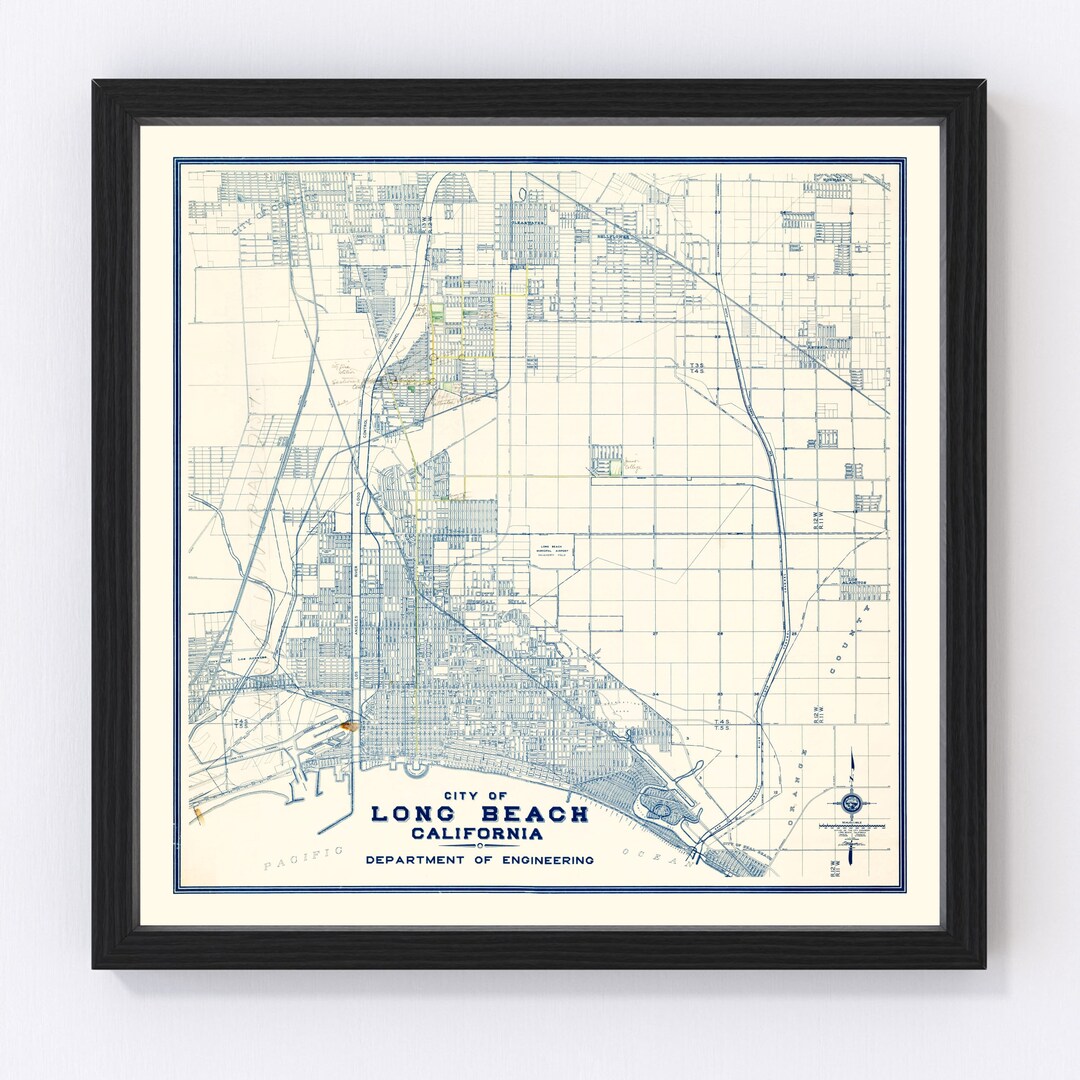 Long Beach Map 1935, Vintage Long Beach Map, Old Long Beach California ...