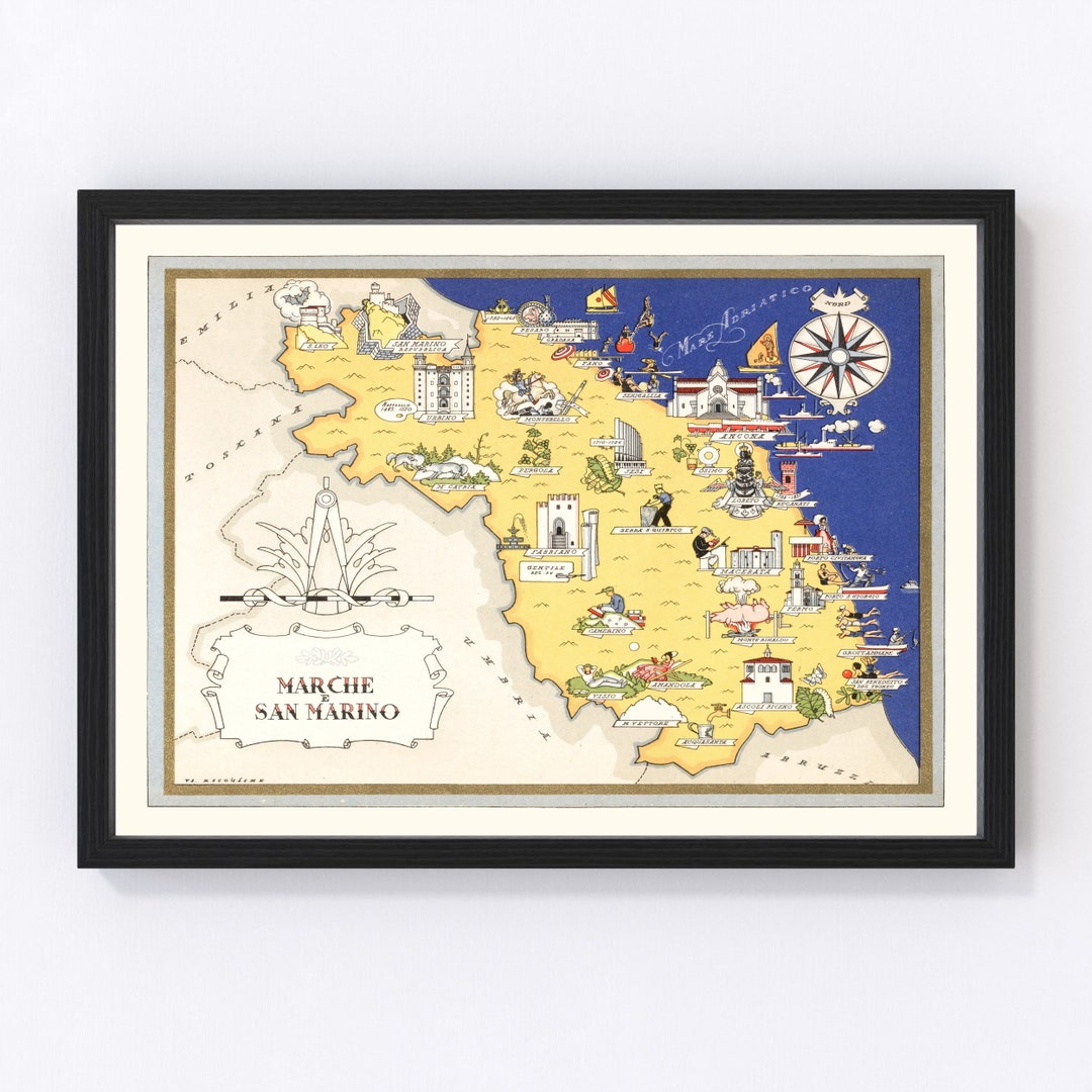 Marche & San Marino Italy Map 1938 Old Map of Marche and San Marino ...