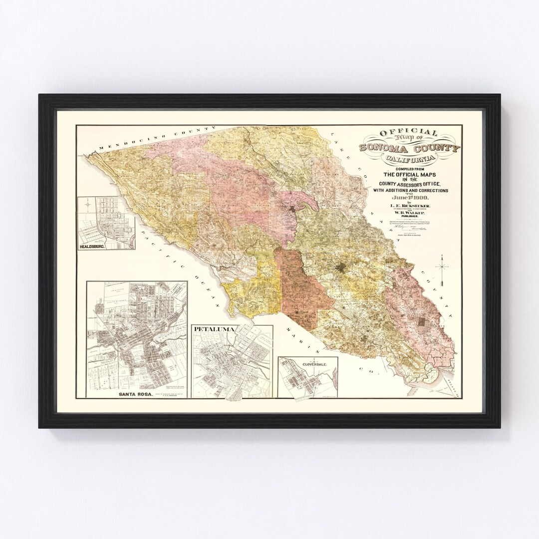 Sonoma County California Map 1900 - Old Map of Sonoma County California ...