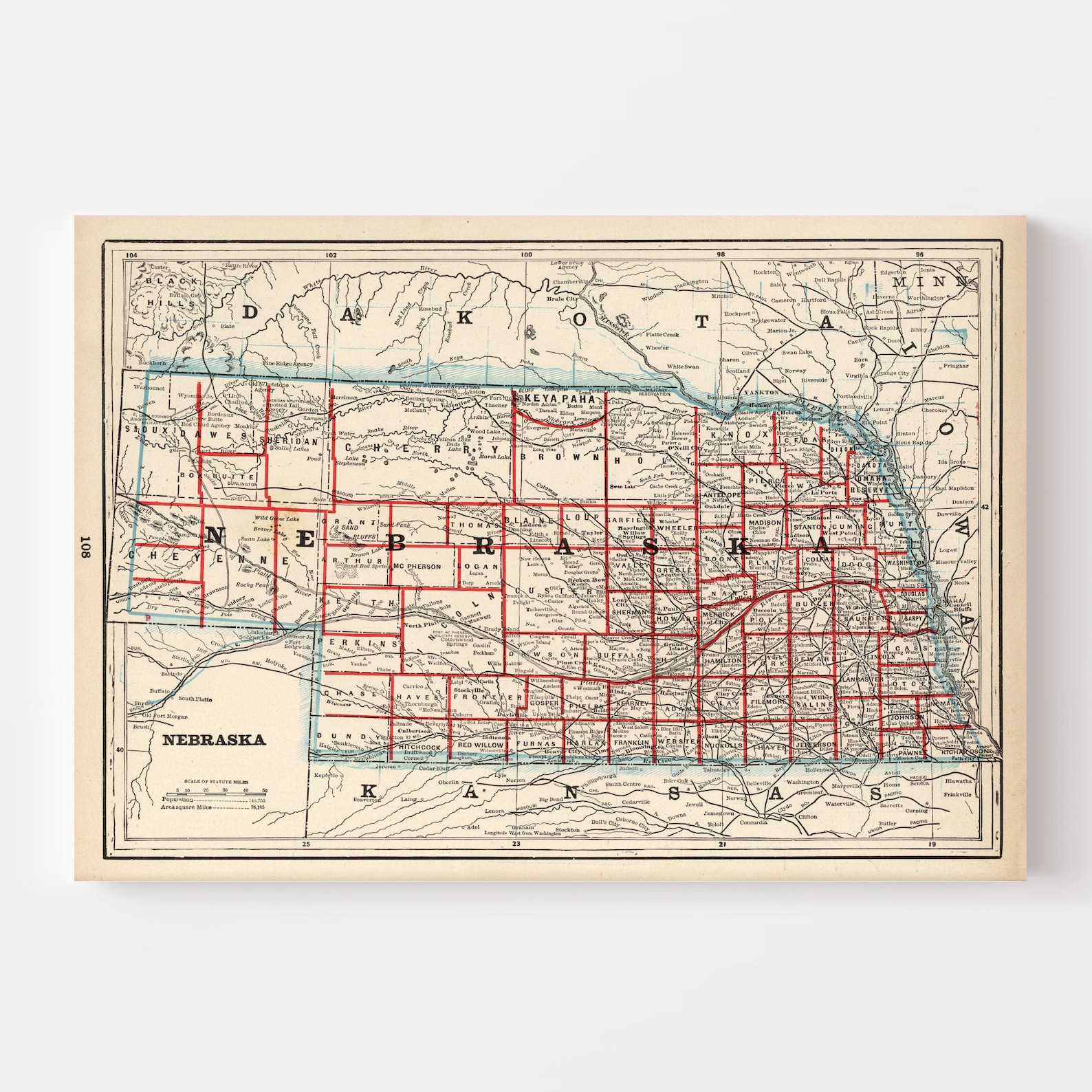 Nebraska Map 1893 - Old Map of Nebraska Art Vintage Print Framed Wall ...