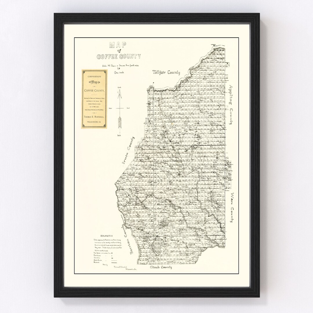 Coffee County Georgia Map 1891 Old Map of Coffee County Georgia Art ...