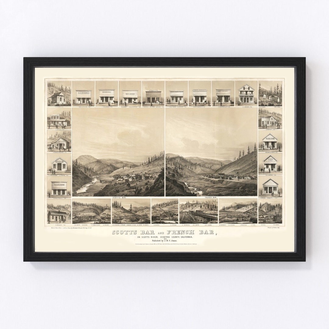Scotts Bar Map 1856, Vintage Scotts Bar Map, Old Scotts Bar California ...