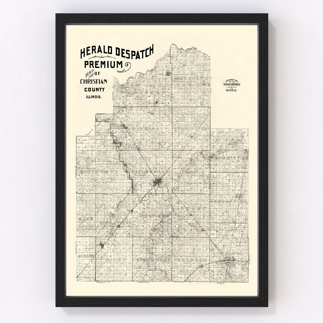 Christian County Map 1893, Vintage Christian County Map, Old Christian ...