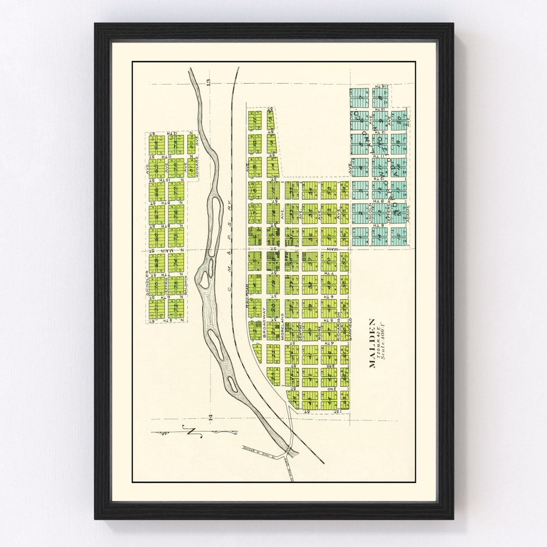Malden Map 1910, Vintage Malden Map, Old Malden Washington Art, Wall ...
