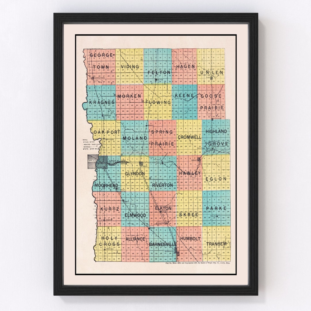 Clay County Map 1907, Vintage Clay County Map, Old Clay County ...