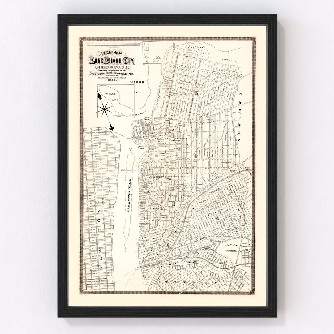 Queens County New York Map 1874 Old Map of Queens County New York Art ...