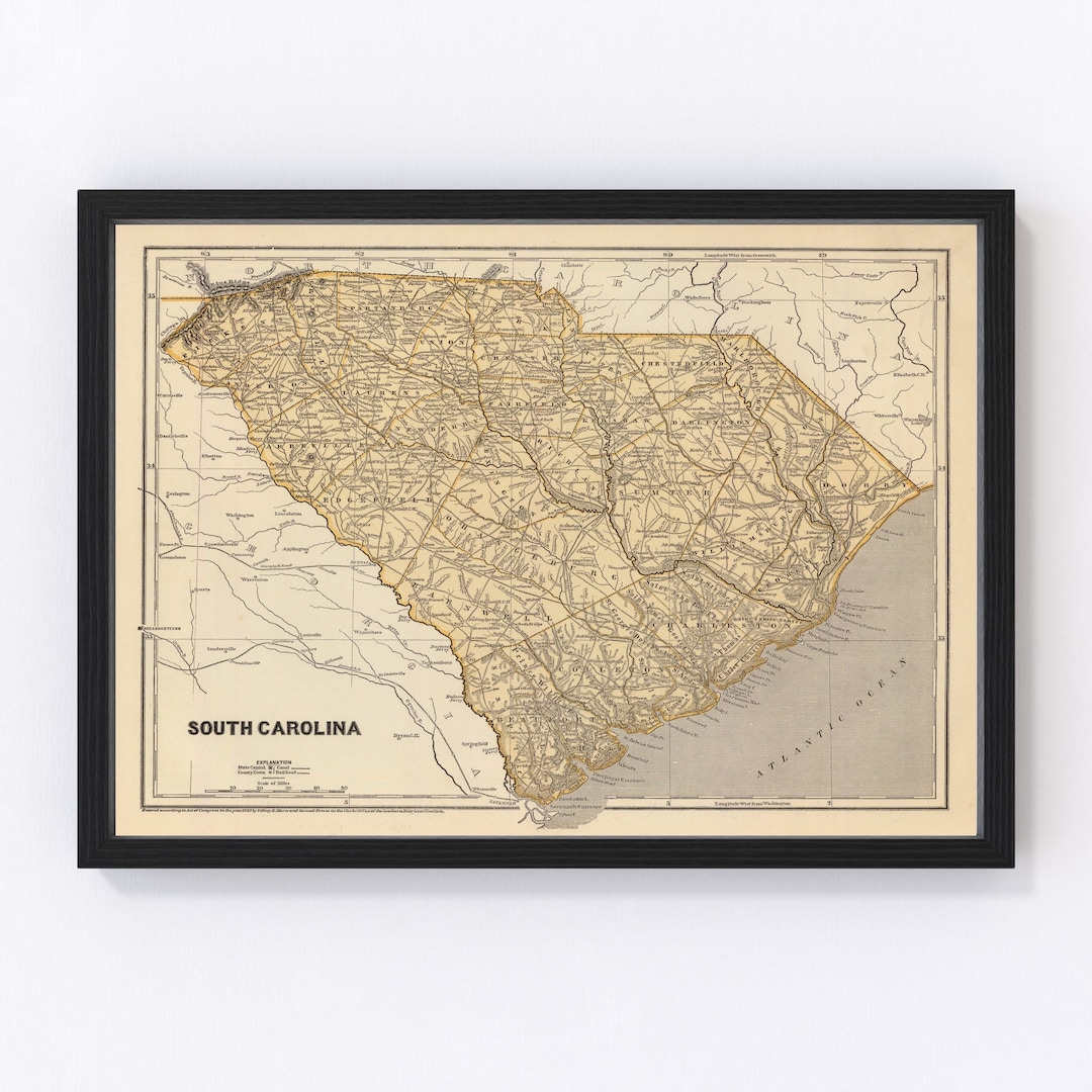 South Carolina Map 1842 - Old Map of South Carolina Art Vintage Print ...