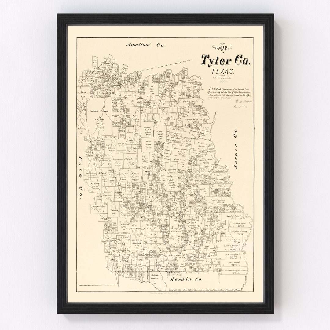 Tyler County Texas Map 1879 Old Map of Tyler County Texas Art Vintage ...