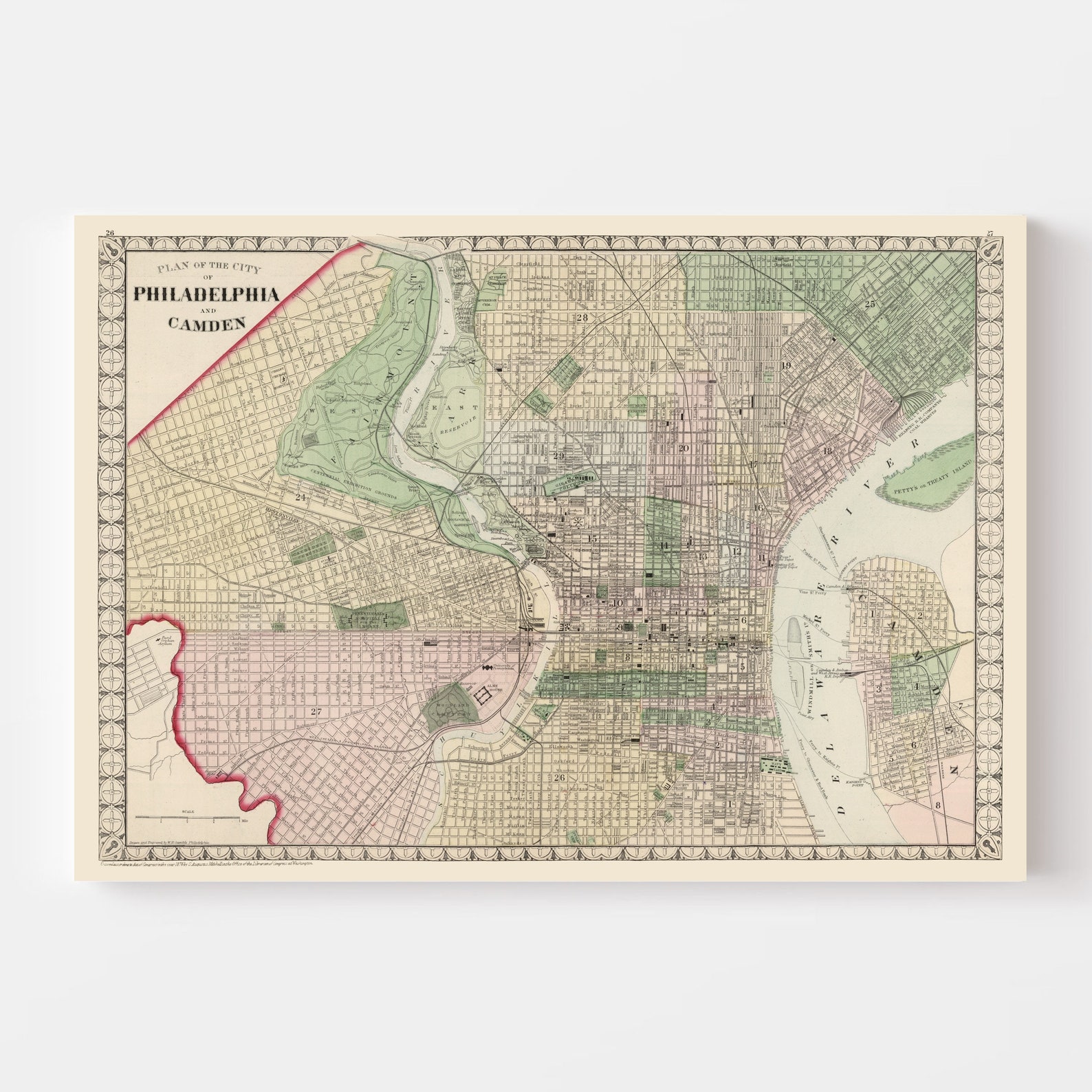 Philadelphia Map 1874 - Old Map of Philadelphia Pennsylvania Art ...