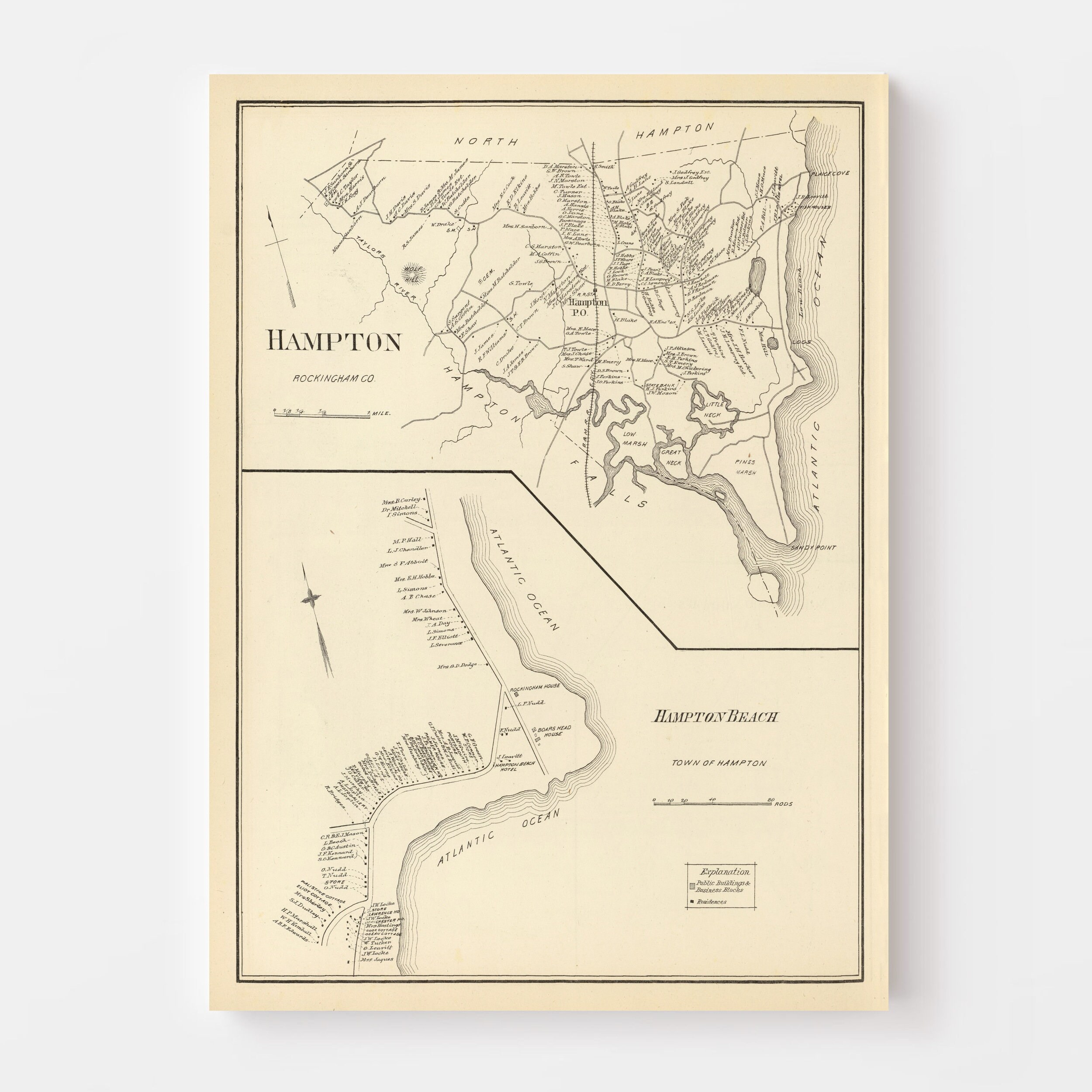 Hampton Map 1892 - Old Map of Hampton New Hampshire Art Vintage Print ...