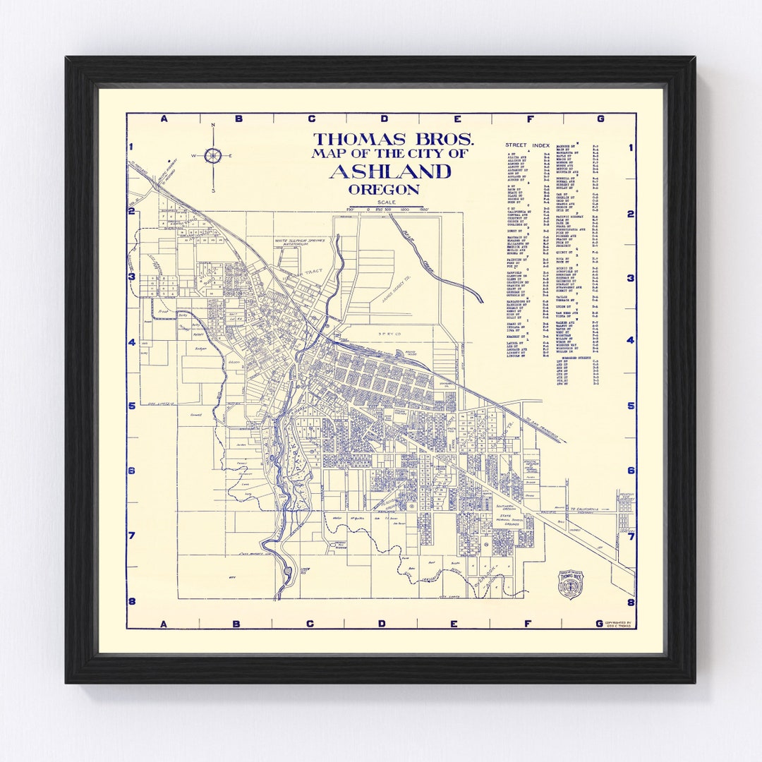 Ashland Map 1920, Vintage Ashland Map, Old Ashland Oregon Art, Wall Art ...