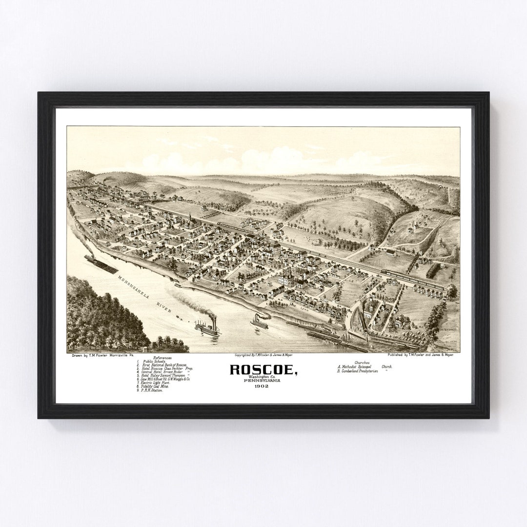 Roscoe Map 1902, Vintage Roscoe Map, Old Roscoe Pennsylvania Art, Wall ...