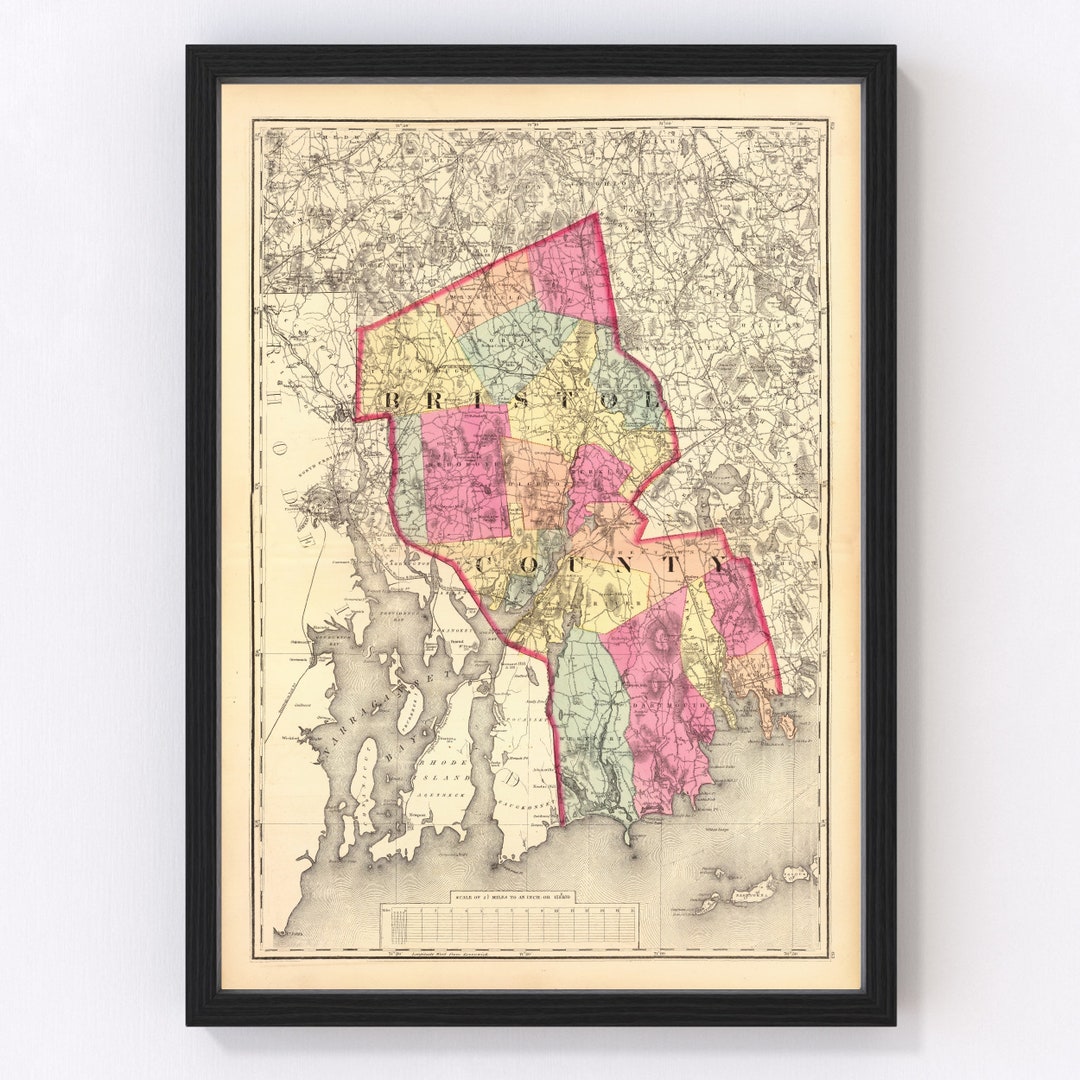 Bristol County Map 1871, Vintage Bristol County Map, Old Bristol County ...