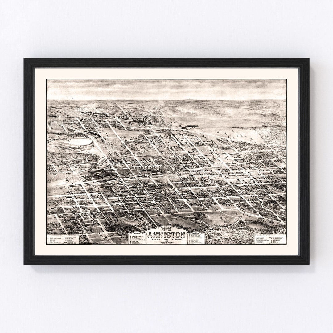 Anniston Map 1903, Vintage Anniston Map, Old Anniston Alabama Art, Wall ...