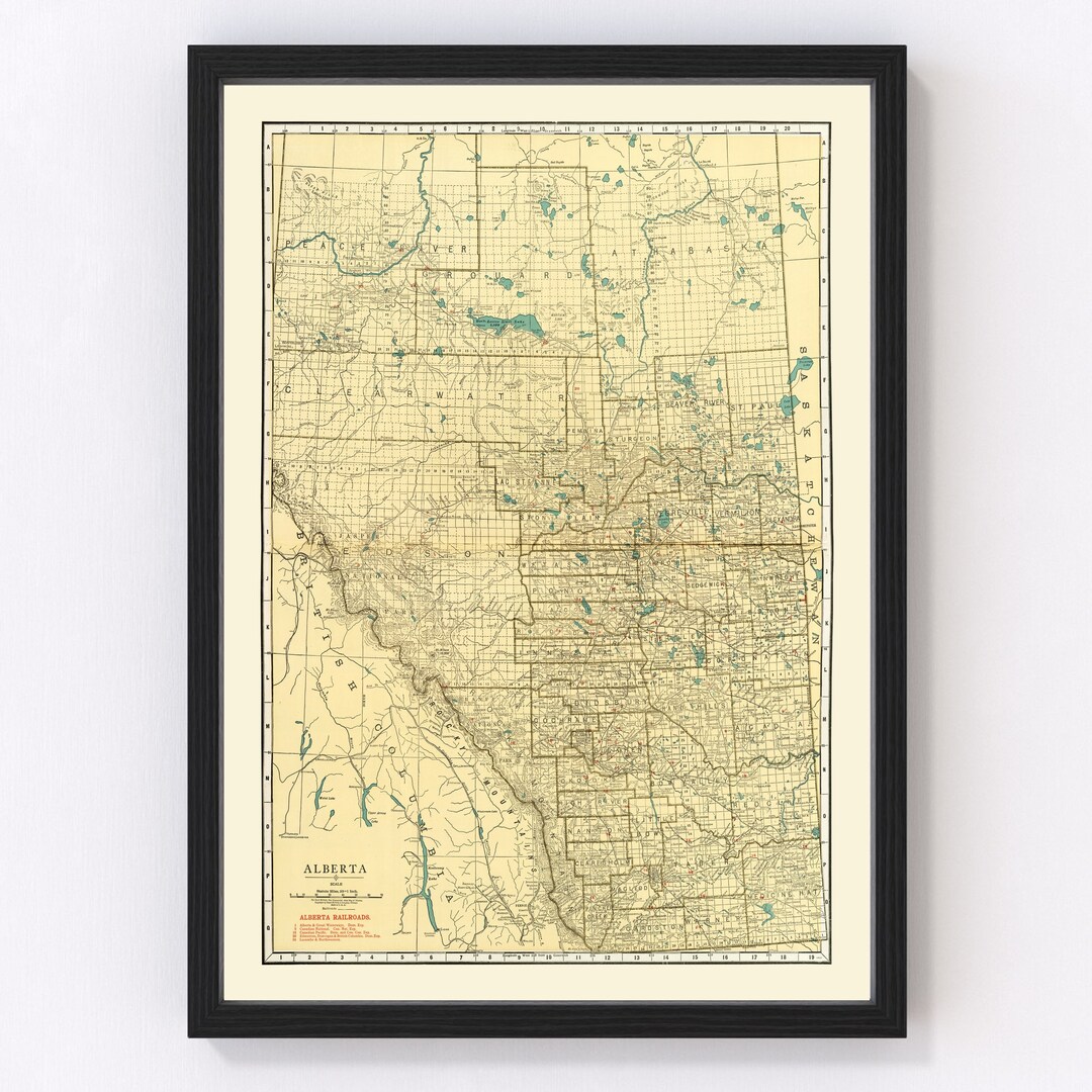 Alberta Canada Map 1924 Old Map of Alberta Canada Canada Art Vintage ...