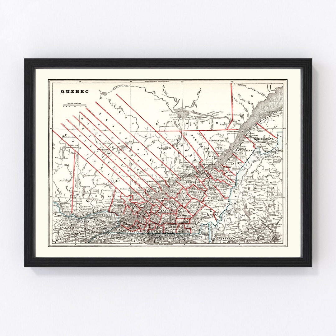 Quebec Map 1893 Old Map of Quebec Canada Art Vintage Print Framed Wall ...