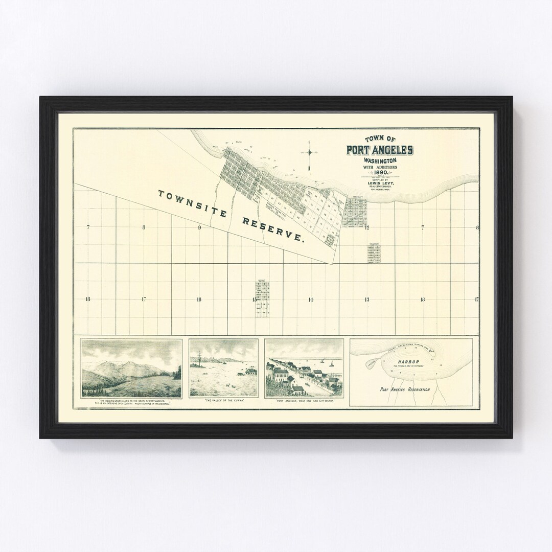 Port Angeles Map 1890 Old Map of Port Angeles Washington Art Vintage ...