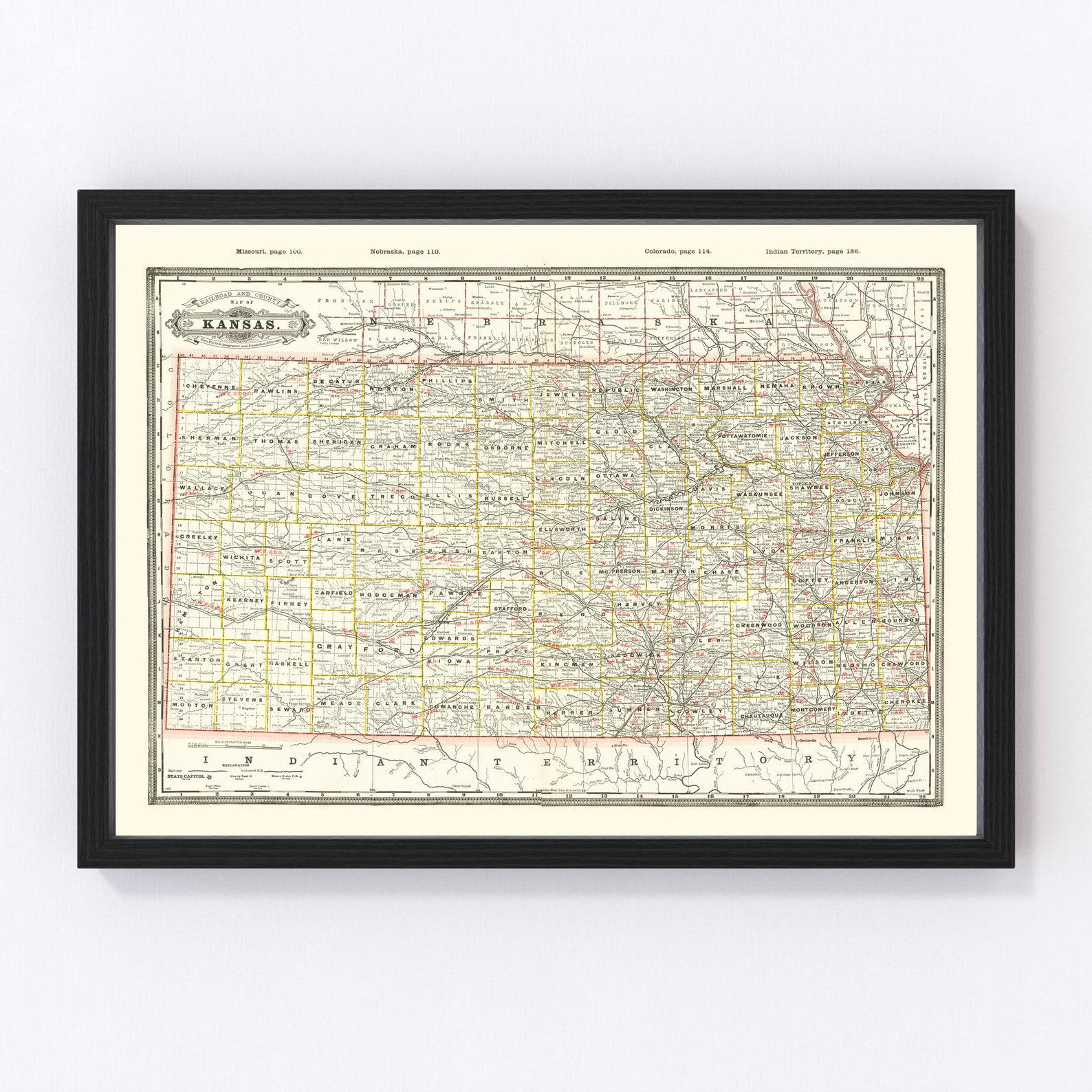 Kansas Railroad Map 1888 Old Railroad Map of Kansas Art - Etsy