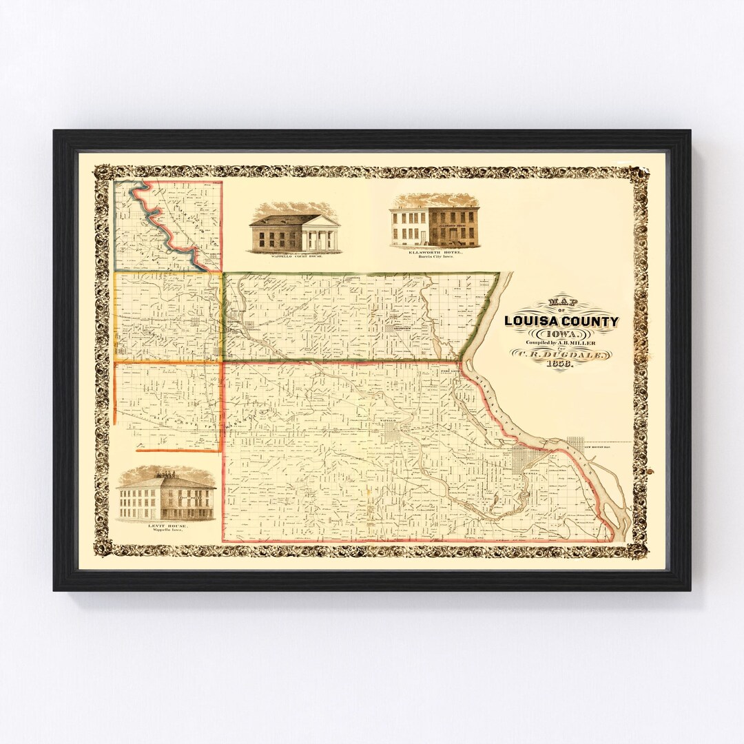 Louisa County Map 1858, Vintage Louisa County Map, Old Louisa County ...