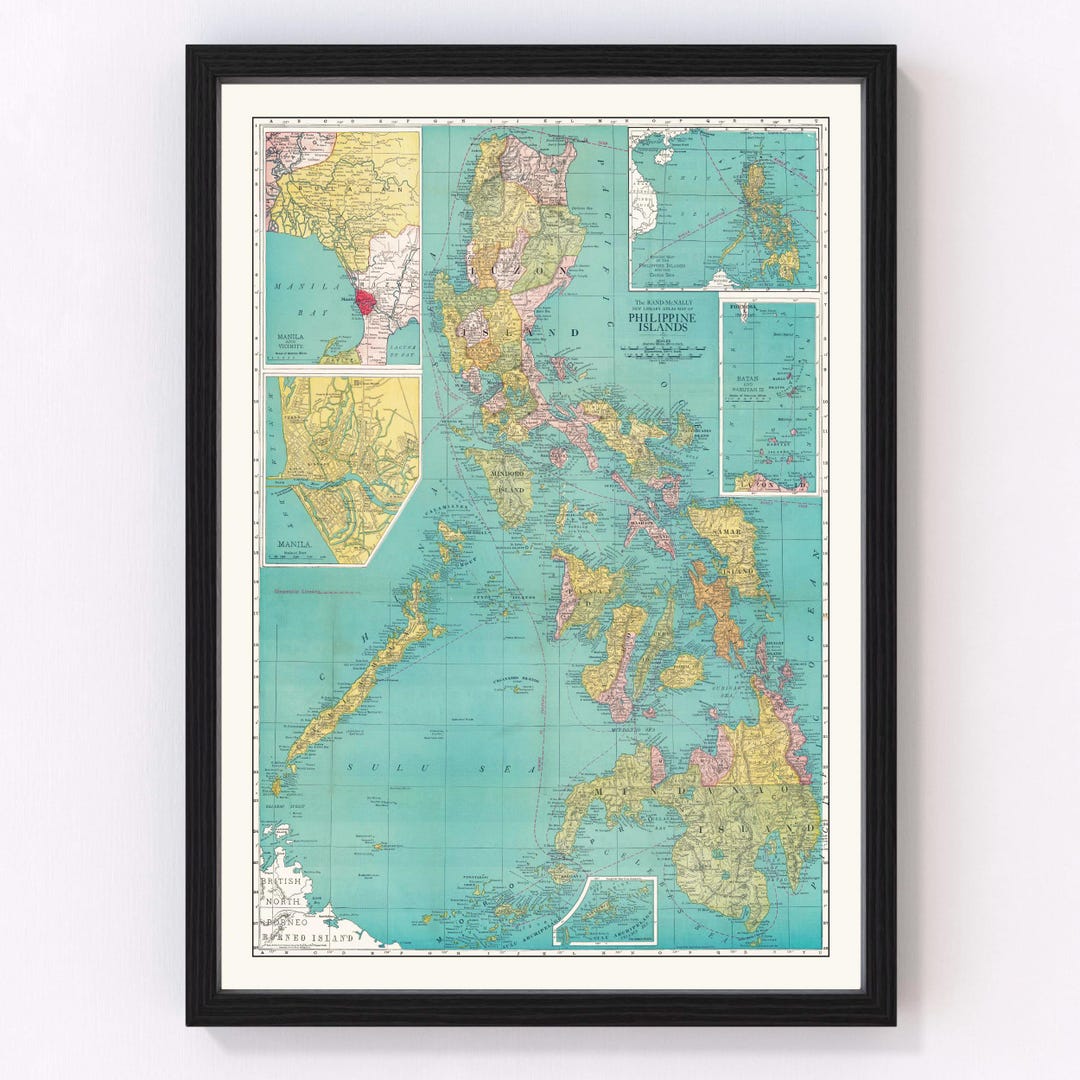 Philippines Map 1913, Vintage Philippines Map, Old Philippines Art ...