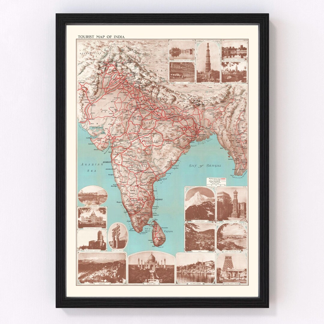 India Map 1930, Vintage India Map, Old India Art, Wall Art Gift for ...