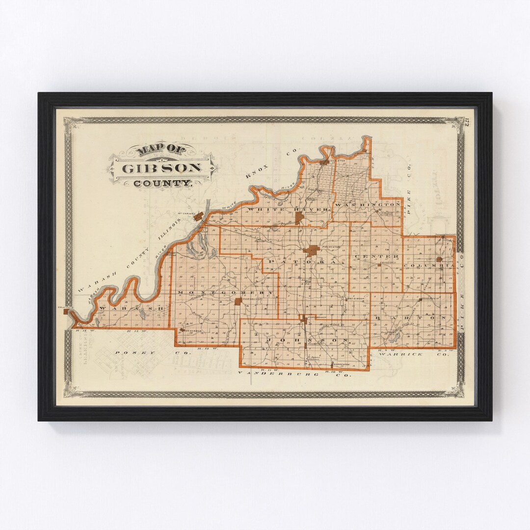 Gibson County Map 1876, Vintage Gibson County Map, Old Gibson County ...